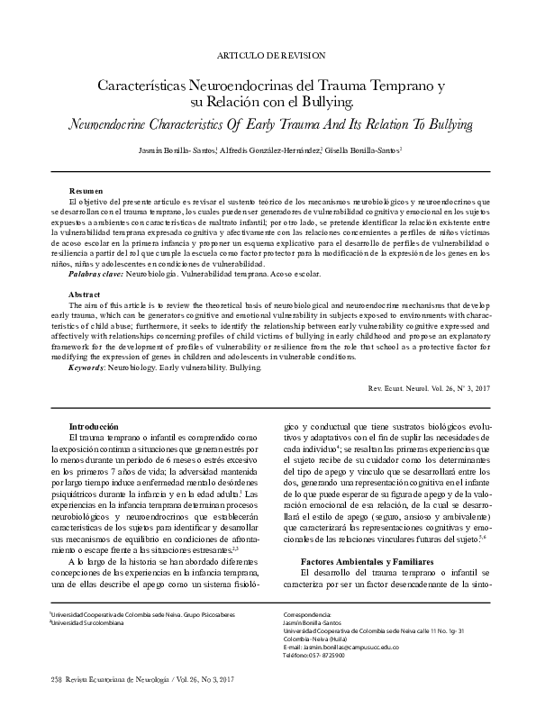 (PDF) Característica Neuroendocrinas del trauma temprano y su relación ...