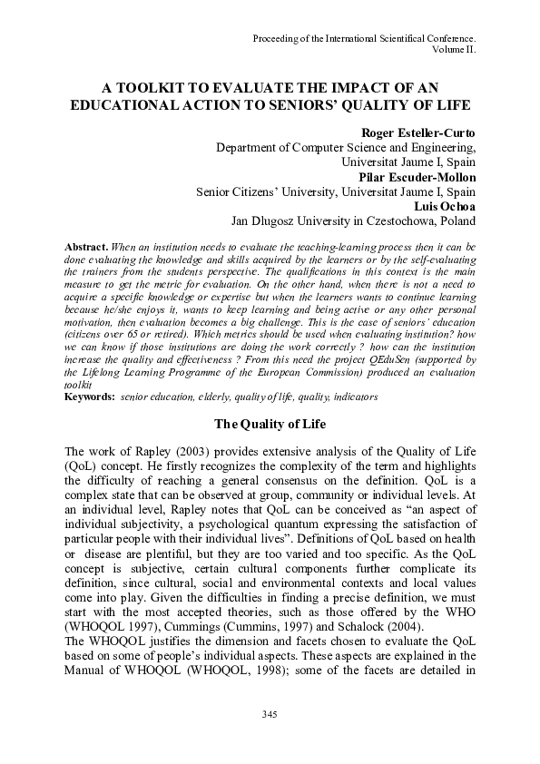 (PDF) A Toolkit to Evaluate the Impact of an Educational Action to Seniors’ Quality of Life