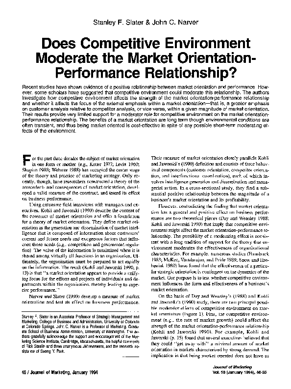 (PDF) Does Competitive Environment Moderate the Market Orientation ...