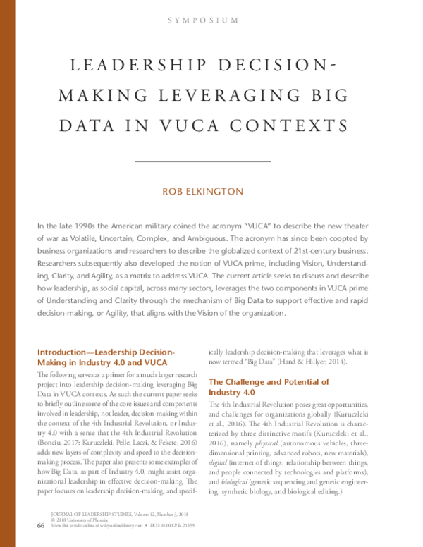(PDF) Leadership Decision‐Making Leveraging Big Data in Vuca Contexts