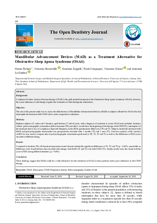 (PDF) Mandibular Advancement Devices (MAD) as a Treatment Alternative ...
