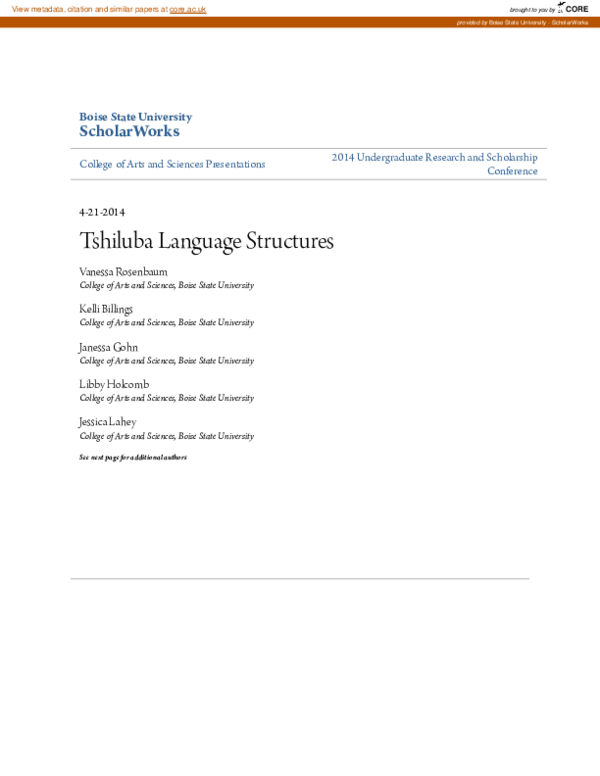 (PDF) Tshiluba Language Structures