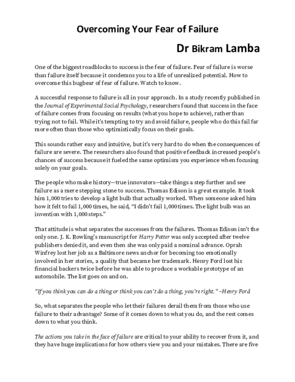 Doc Overcoming Your Fear Of Failure