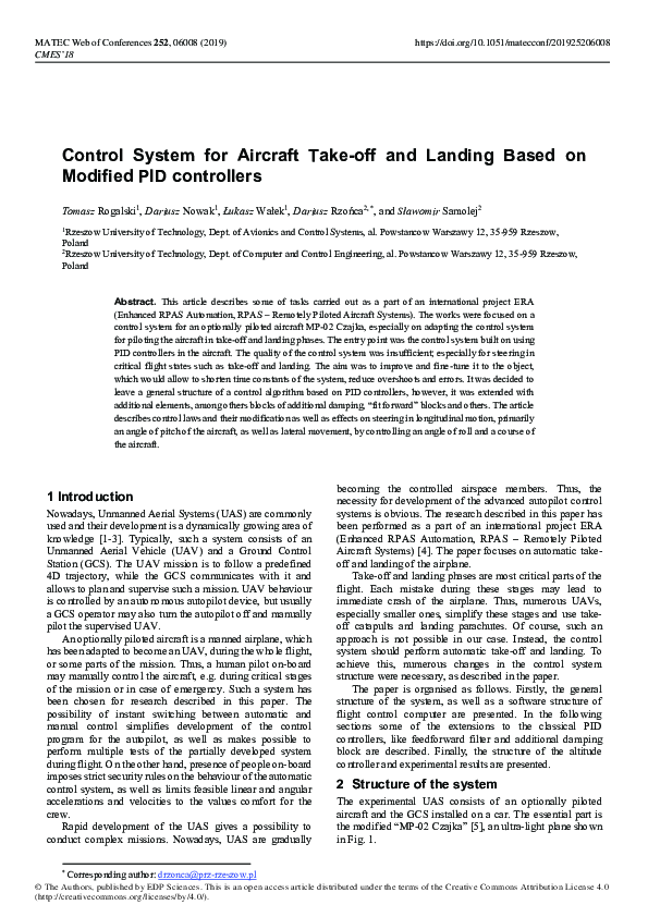 (PDF) Control System for Aircraft Take-off and Landing Based on ...