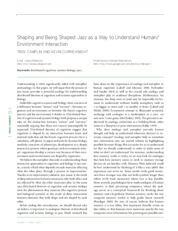 (PDF) Shaping and Being Shaped : Jazz as a Way to Understand Human ...