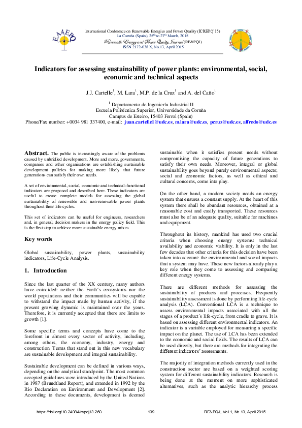 (PDF) Indicators for assessing sustainability of power plants: environmental, social, economic ...