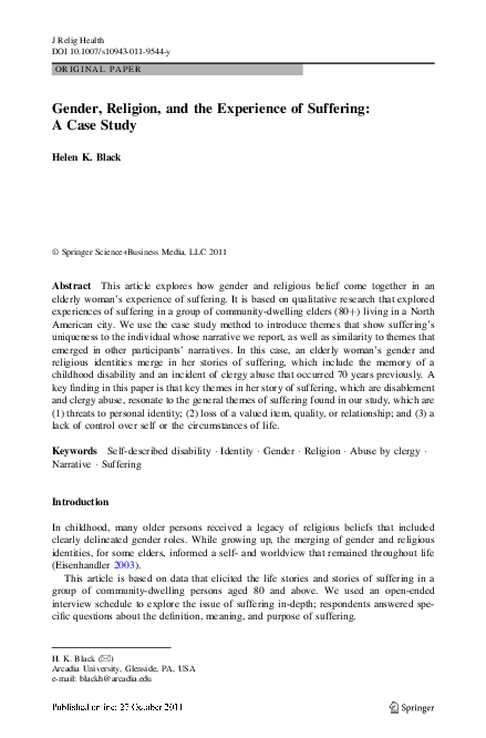 (PDF) Gender, Religion, and the Experience of Suffering: A Case Study