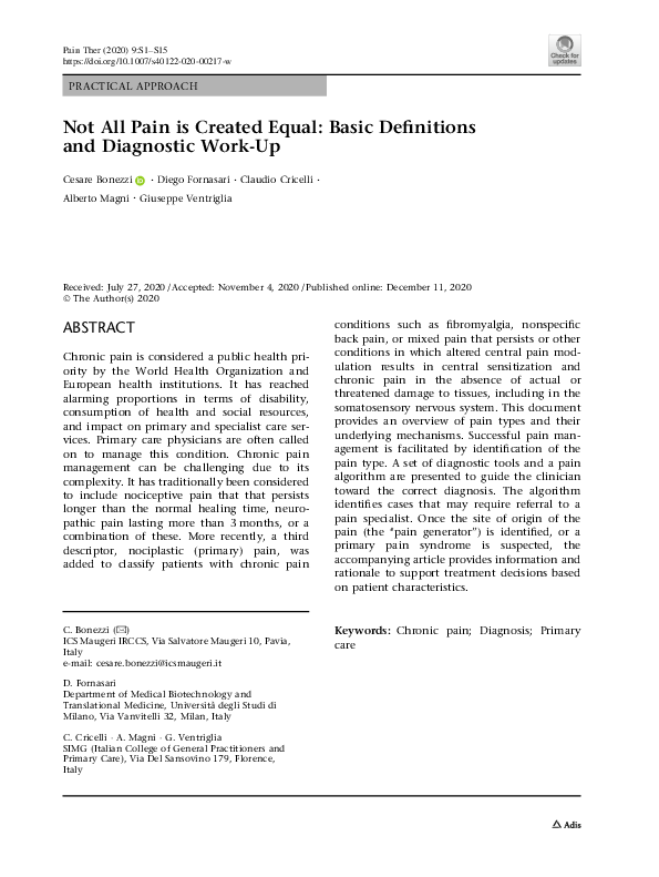 (PDF) Not All Pain is Created Equal: Basic Definitions and Diagnostic ...