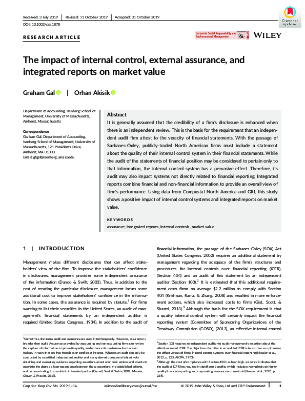 (PDF) The impact of internal control, external assurance, and ...