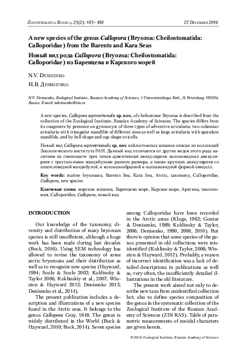 (PDF) A new species of the genus Callopora (Bryozoa: Cheilostomatida ...