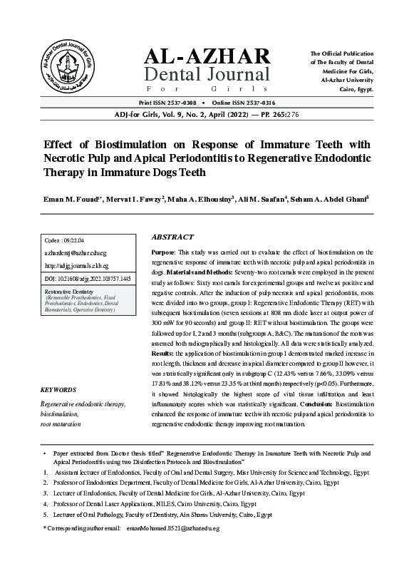 (PDF) Effect of Biostimulation on Response of Immature Teeth with ...