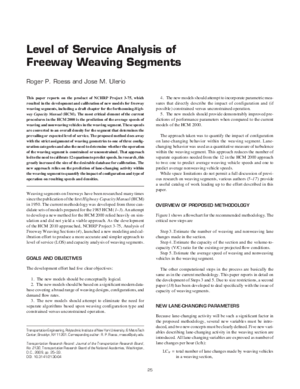 (PDF) Level of Service Analysis of Freeway Weaving Segments