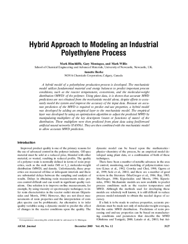 (PDF) Hybrid approach to modeling an industrial polyethylene process
