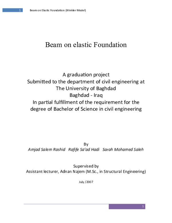 (DOC) Structural Analysis of Beam on Elastic Foundation using Winkler ...