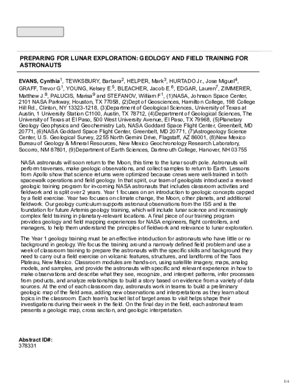 (PDF) Preparing for Lunar Exploration: Geology and Field Training for ...