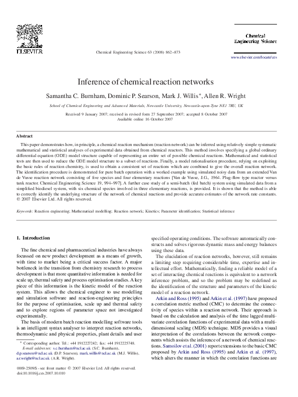 (PDF) Inference of chemical reaction networks