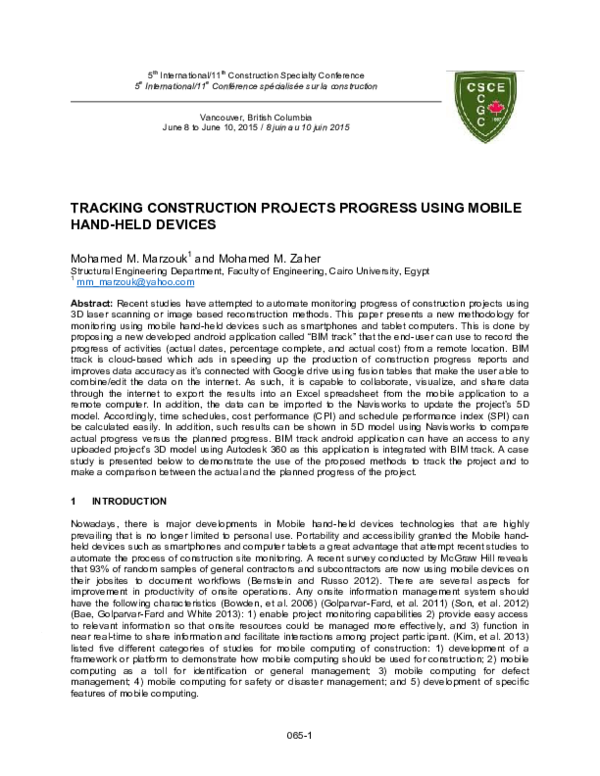 (PDF) Tracking construction projects progress using mobile hand-held ...