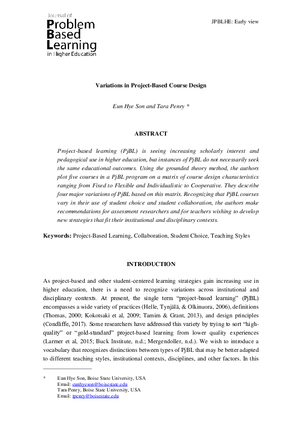 (PDF) Variations in Project-Based Course Design