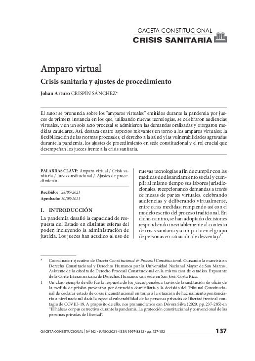 (PDF) Amparo virtual. Crisis sanitaria y ajustes de procedimiento
