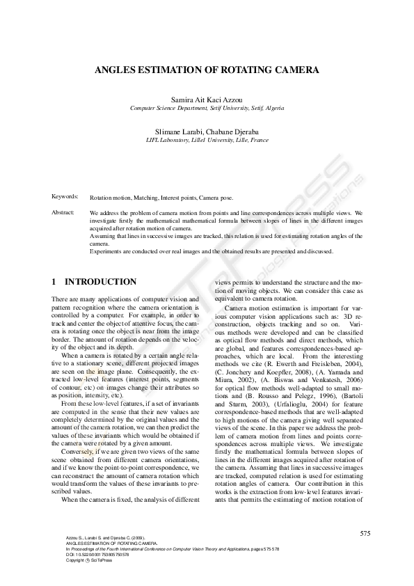 (PDF) Estimating Camera Rotation Angles from Line Correspondences