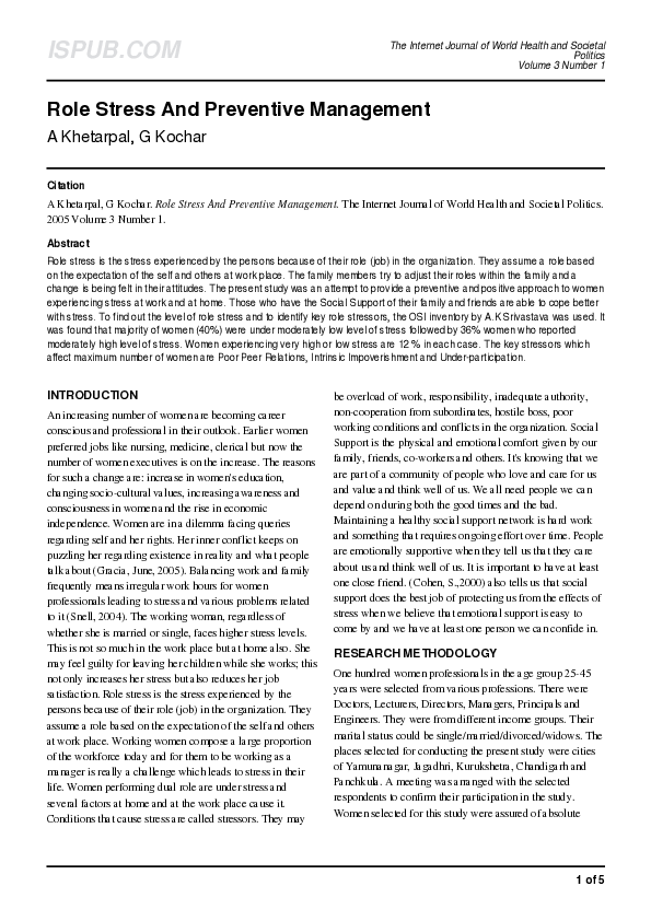 (PDF) Role Stress And Preventive Management
