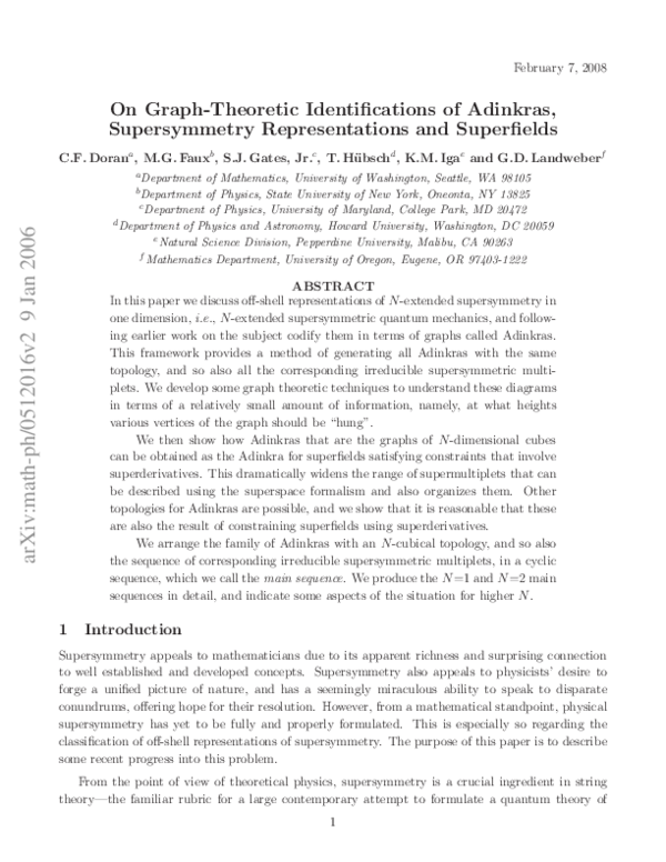 (PDF) On Graph-Theoretic Identifications of Adinkras, Supersymmetry ...