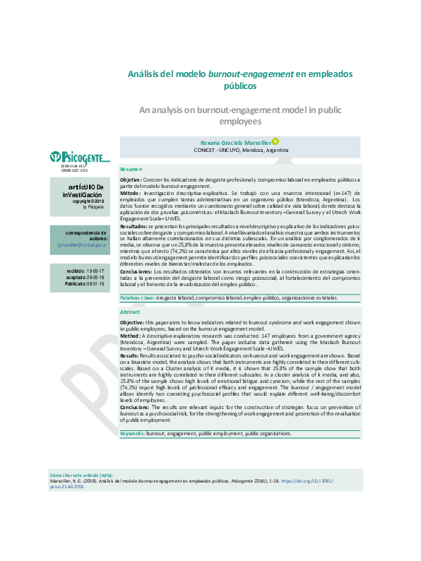 (PDF) Análisis del modelo burnout-engagement en empleados públicos