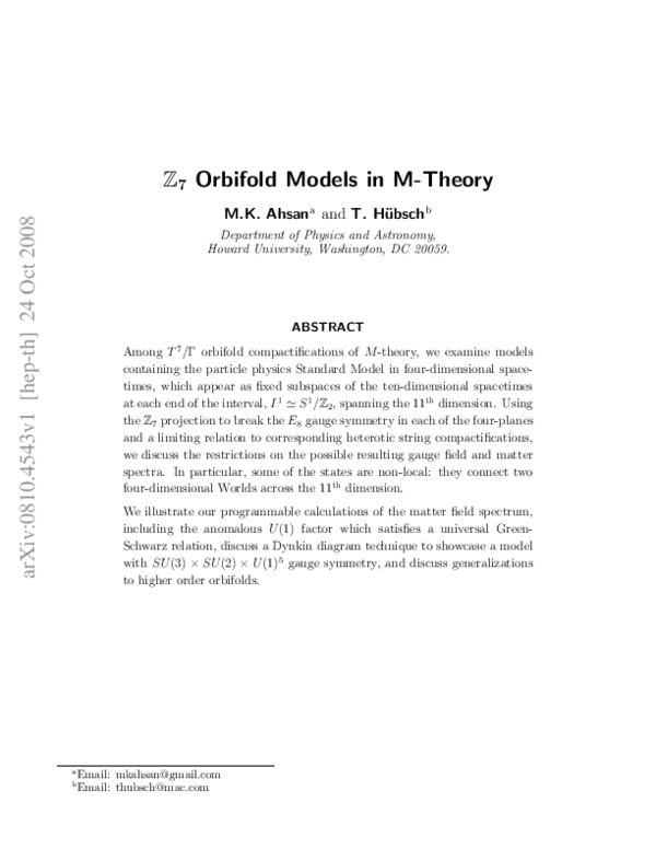 (PDF) {\sbb Z}_7 orbifold models inM-theory