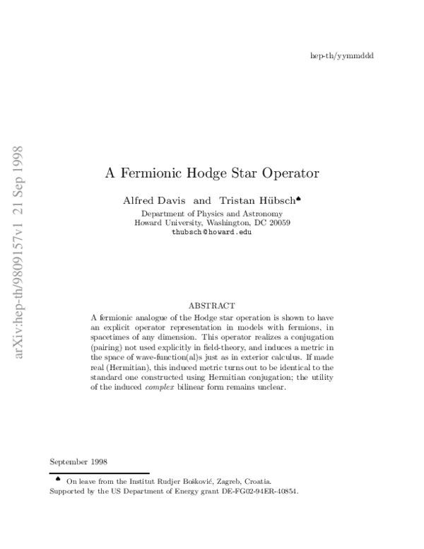 (PDF) A Fermionic Hodge Star Operator