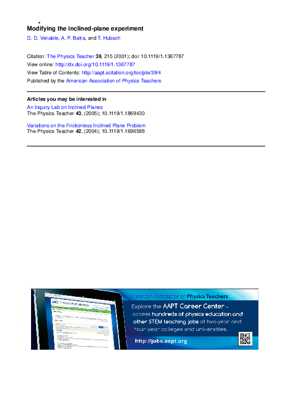 (PDF) Modifying the inclined-plane experiment