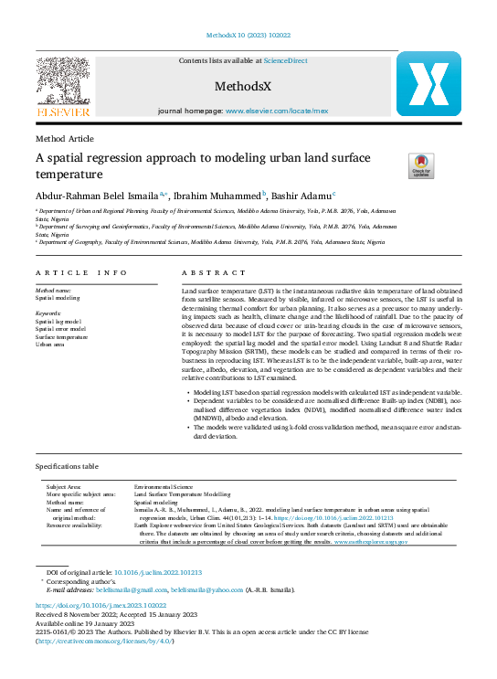 (PDF) A spatial regression approach to modeling urban land surface temperature