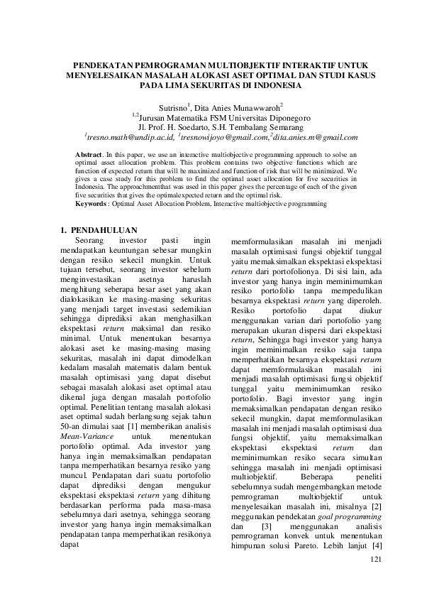 (PDF) Pendekatan Pemrograman Multiobjektif Interaktif Untuk Menyelesaikan Masalah Alokasi Aset ...