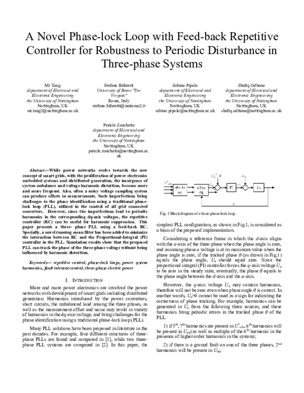 (PDF) A Novel Phase-lock Loop with Feed-back Repetitive Controller for Robustness to Periodic ...