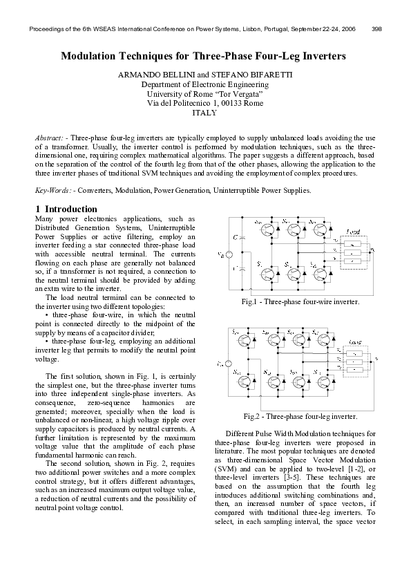 (PDF) A simple control technique for three-phase four-leg inverters