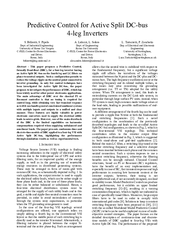 (PDF) Predictive control for active split DC-bus 4-leg inverters