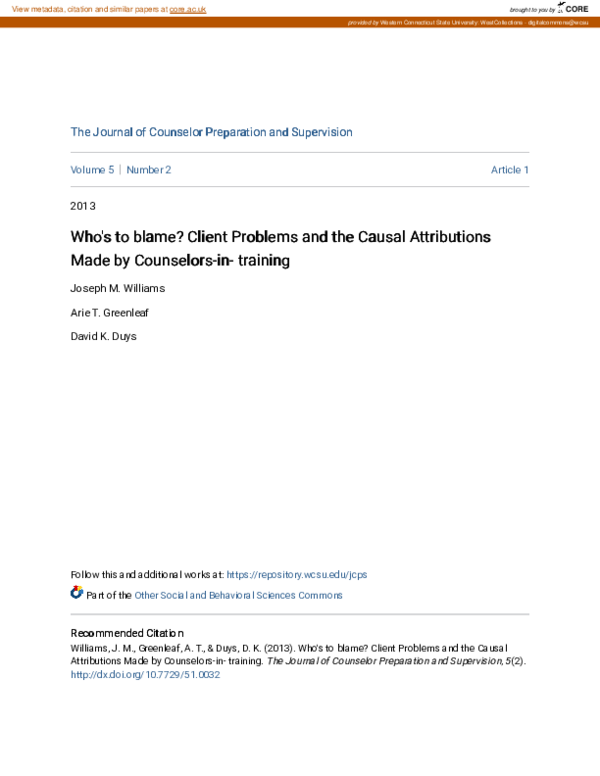 (PDF) Who\u27s to blame? Client Problems and the Causal Attributions ...