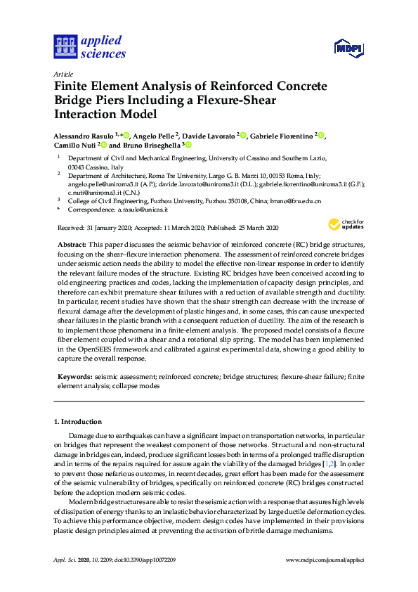 (PDF) Finite Element Analysis of Reinforced Concrete Bridge Piers Including a Flexure-Shear ...