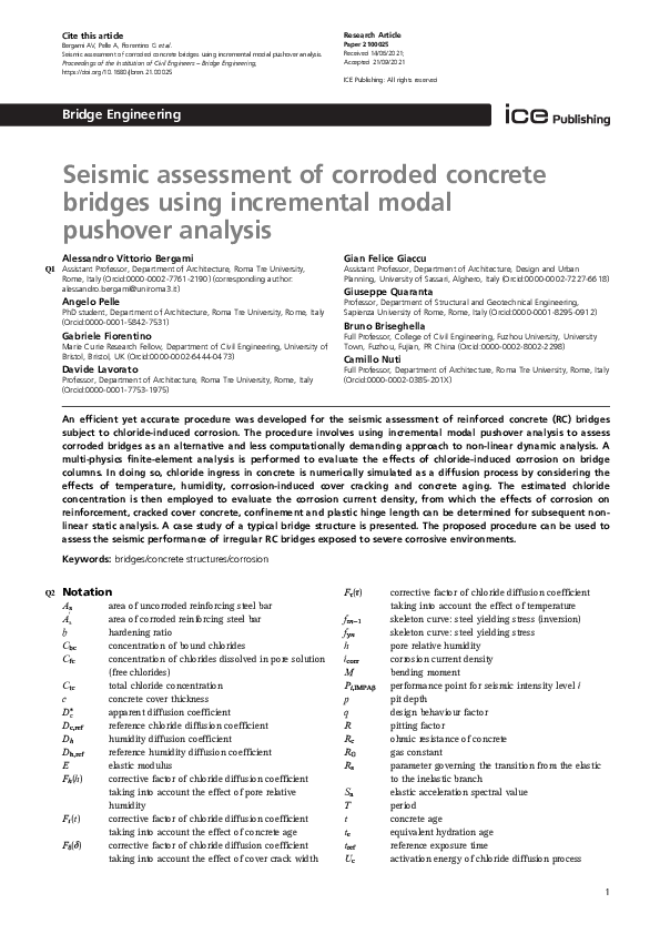 Pdf Seismic Assessment Of Corroded Concrete Bridges Using Incremental Modal Pushover Analysis