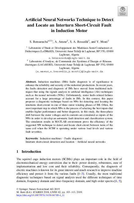Pdf Artificial Neural Networks Technique To Detect And Locate An Interturn Short Circuit Fault