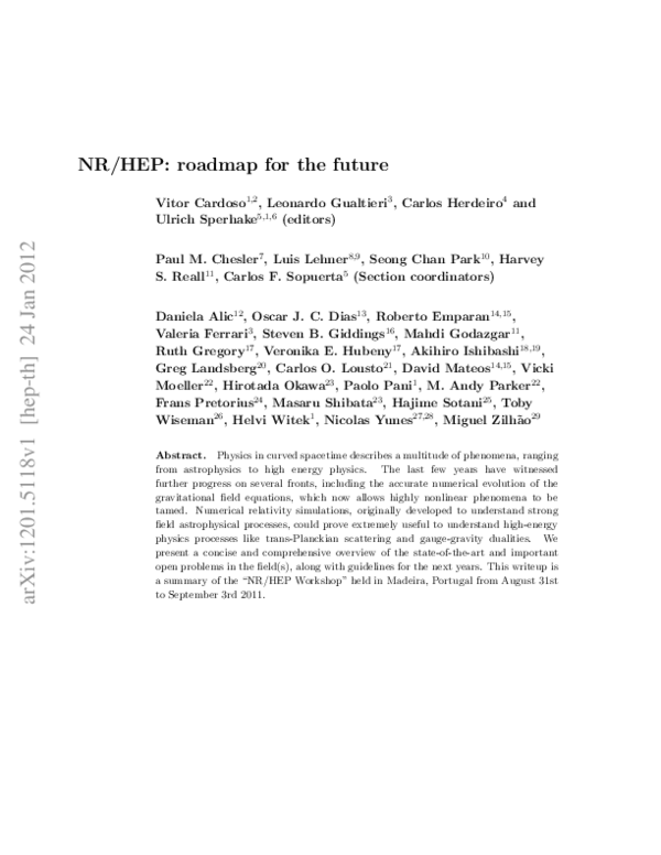 (PDF) NR/HEP: roadmap for the future | Carlos Sopuerta - Academia.edu