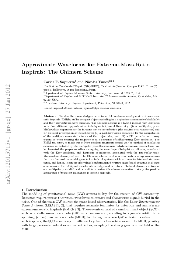 Pdf Approximate Waveforms For Extreme Mass Ratio Inspirals The