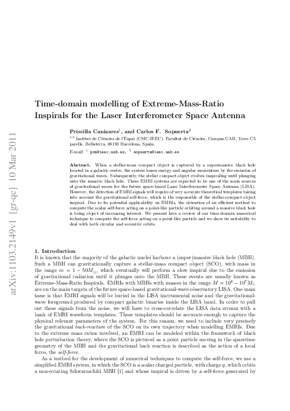 (PDF) Time-domain modelling of Extreme-Mass-Ratio Inspirals for the ...