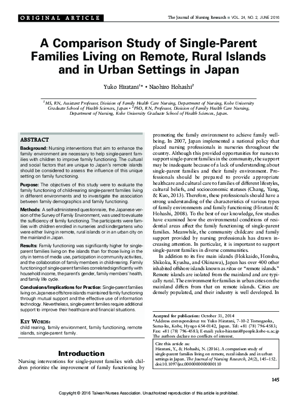 (PDF) A Comparison Study of Single-Parent Families Living on Remote, Rural Islands and in Urban ...
