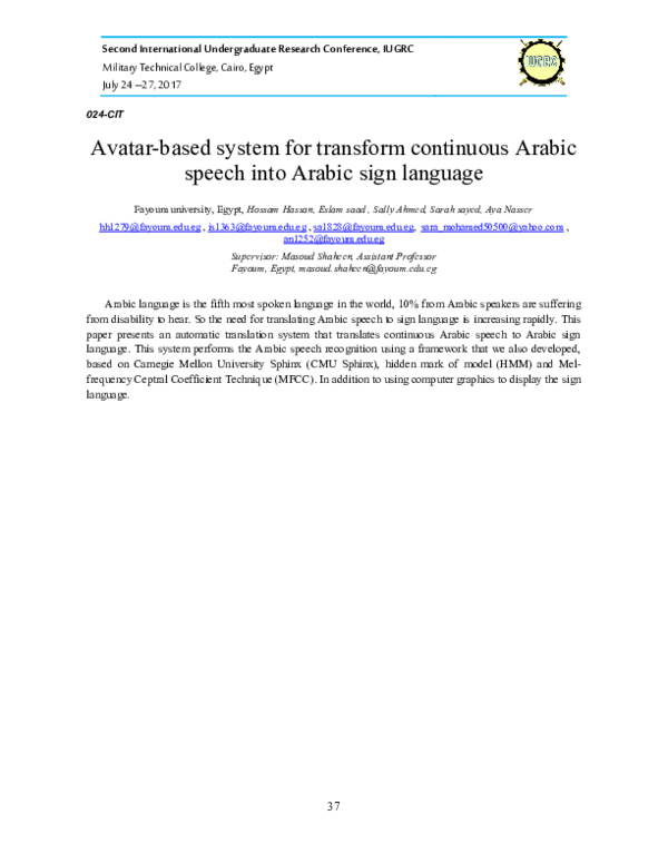 (PDF) Avatar-based system for transform continuous Arabic speech into Arabic sign language | aya ...