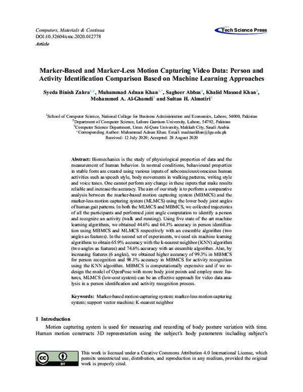 (PDF) Marker-based and Marker-less Motion Capturing Video Data: Person & Activity Identification ...
