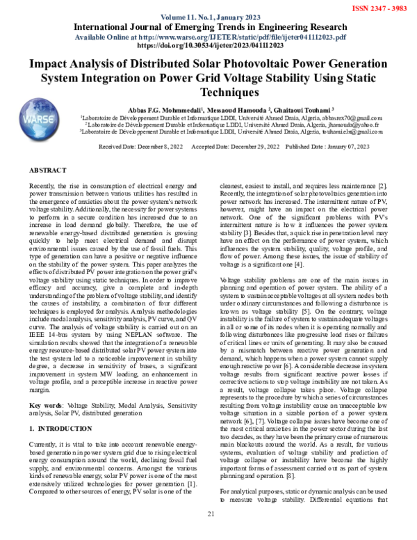(PDF) Impact Analysis of Distributed Solar Photovoltaic Power Generation System Integration on ...