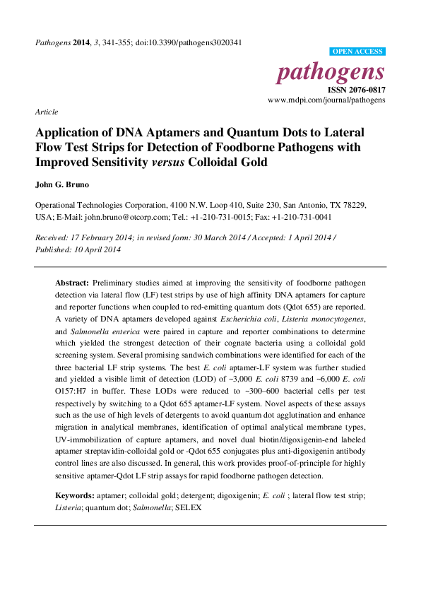 (PDF) Application of DNA Aptamers and Quantum Dots to Lateral Flow Test ...