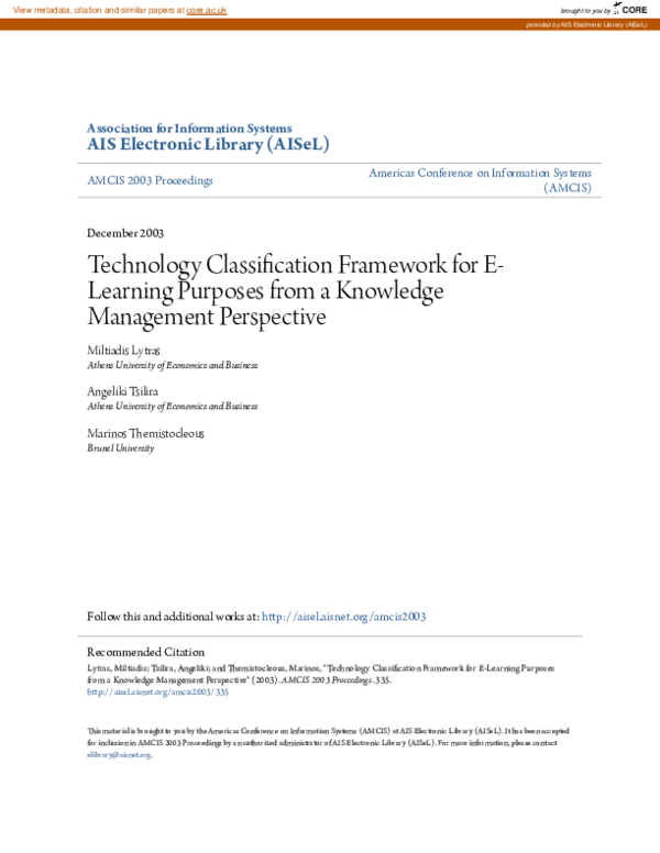 (PDF) Technology classification framework for e-learning purposes from ...