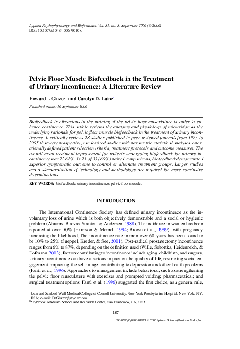 (PDF) Pelvic Floor Muscle Biofeedback in the Treatment of Urinary ...