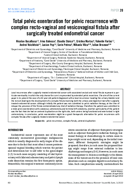 (PDF) Total pelvic exenteration for pelvic recurrence with complex recto-vaginal and ...